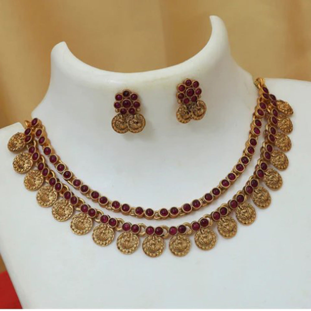 Bhavi Jewels Gold Plated Pota Stone Necklace Set