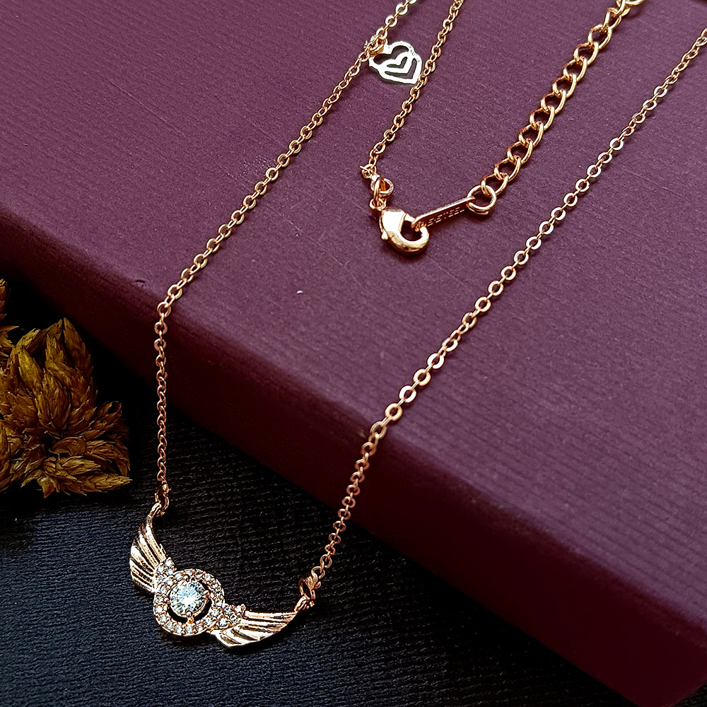 The Z Collection Rose Gold Plated AD Angel Wings Chain Pendant
